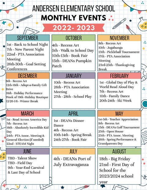 Monthly Events | Andersen PTA